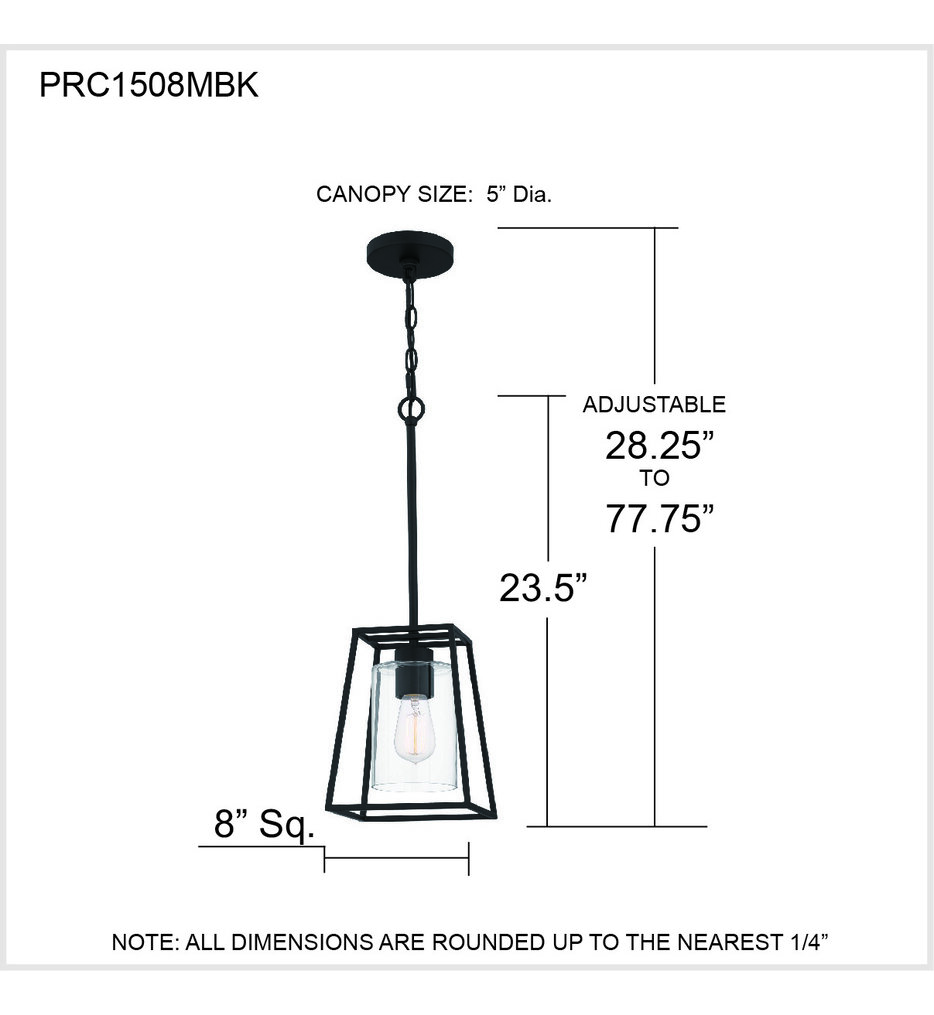 Quoizel - PRC1508MBK - Prescott 8" Mini Pendant | Lamps.com